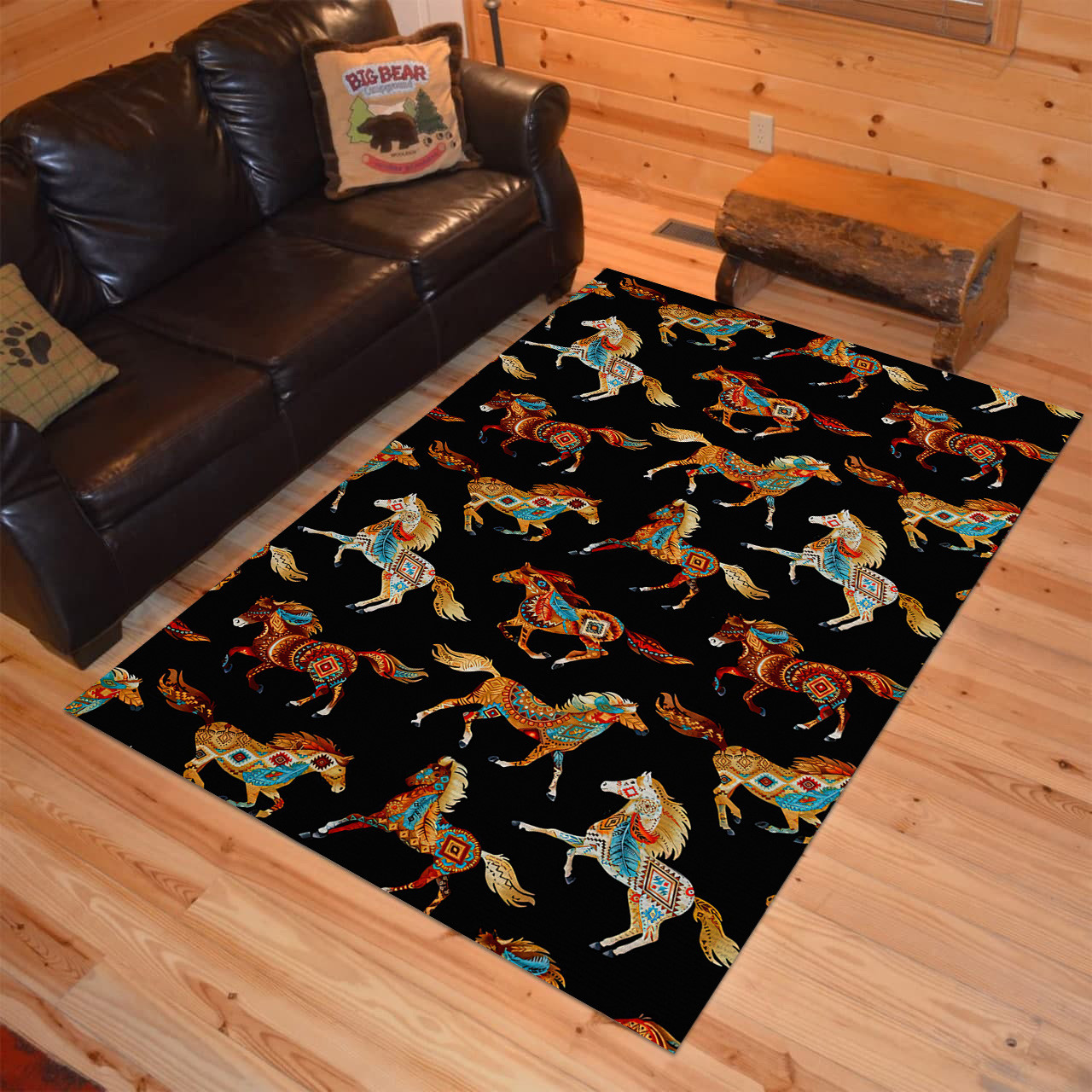 Personalized Southwest Horse Fabric Native American Area Rugs - Bluefink