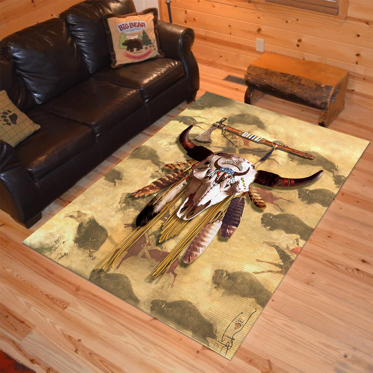 Personalized Buffalo Soldier Skull Native American Area Rugs - Bluefink
