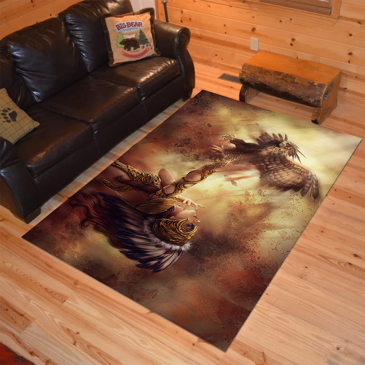 Personalized Native Spiritual Girl Eagle Area Rugs - Bluefink