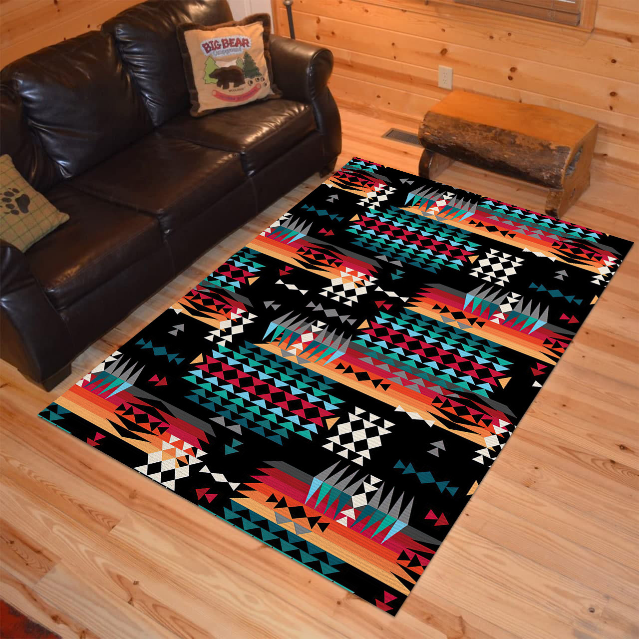 Personalized Native Pattern Black Red Native American Area Rugs - Bluefink