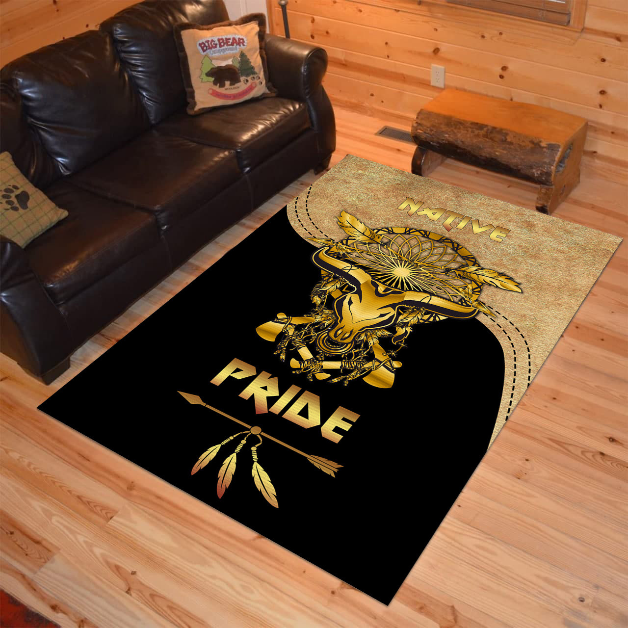 Personalized Native American Pride Symbols Skull Gold Area Rugs - Bluefink