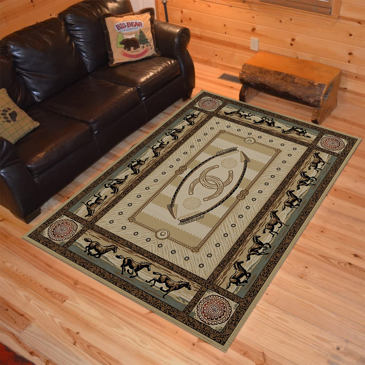 Personalized Beige Cheyenne Horse Western Native American Area Rugs ...