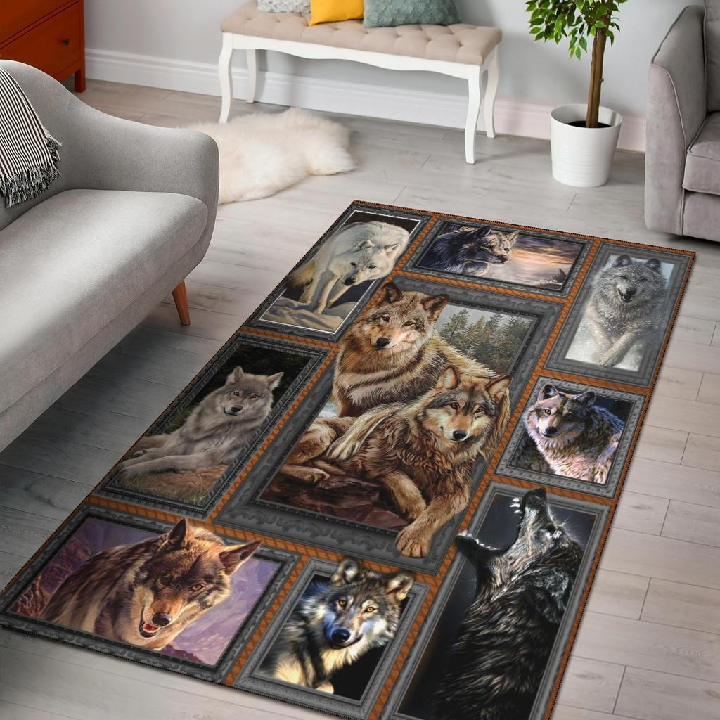 Personalized Wolf Native American Area Rugs - Bluefink