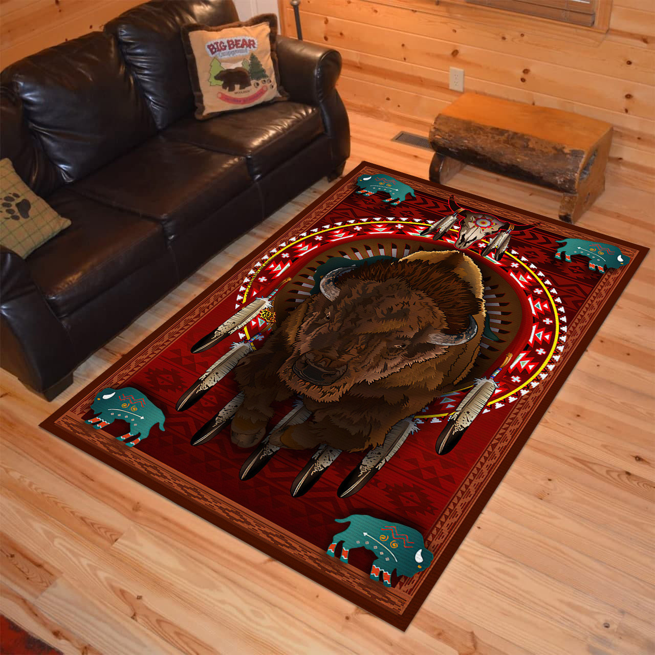 Personalized Native American Buffalo Area Rugs - Bluefink