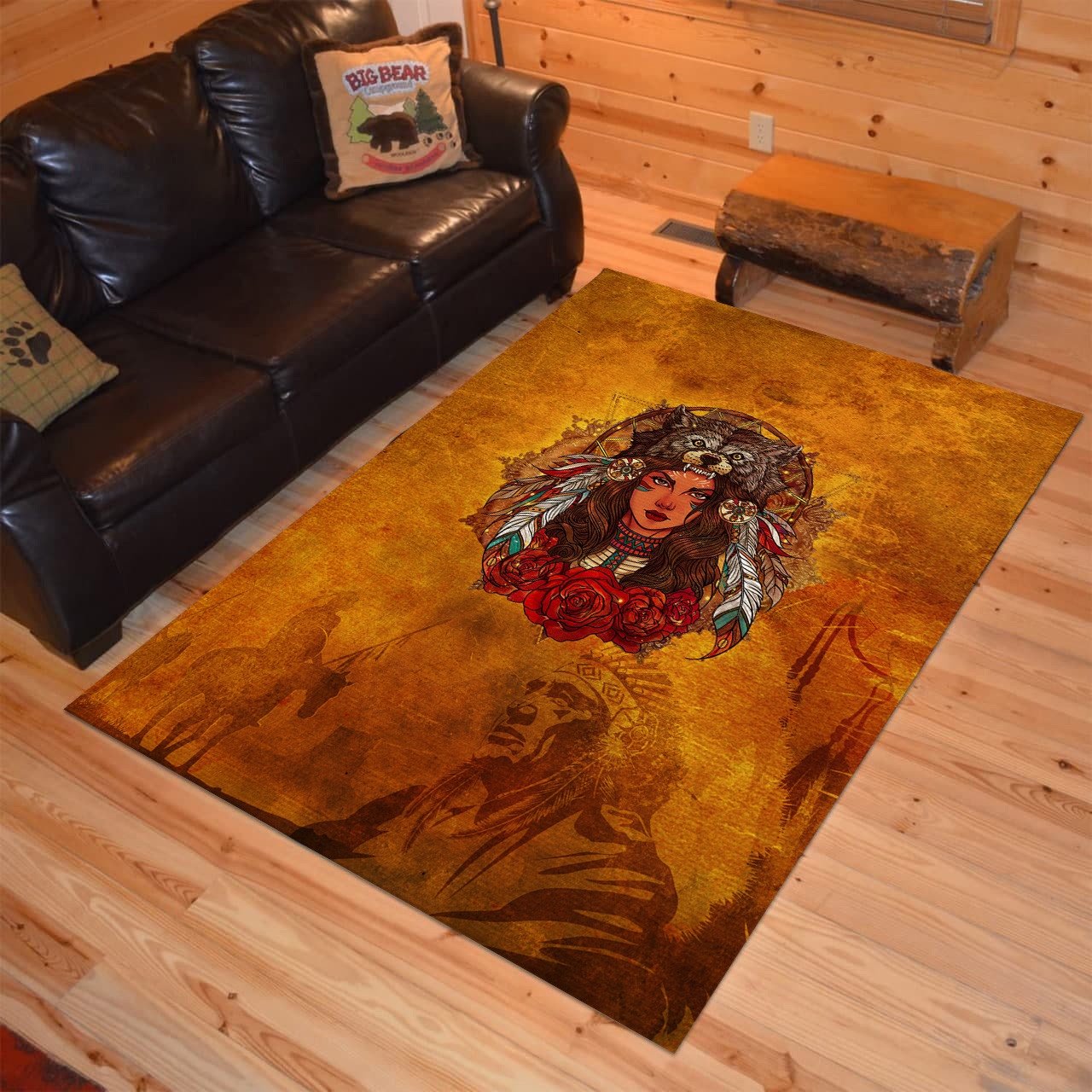 Personalized Wolf Lady Native American Area Rugs - Bluefink