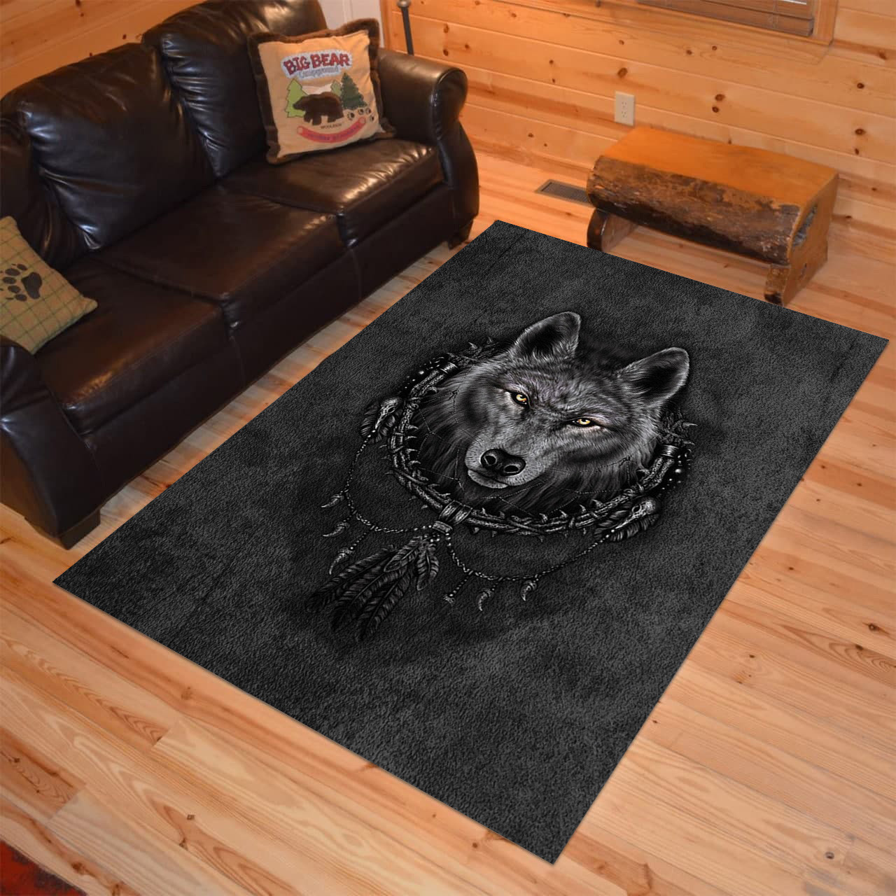 Personalized Wolf Dreamcatcher Native American Rugs - Bluefink
