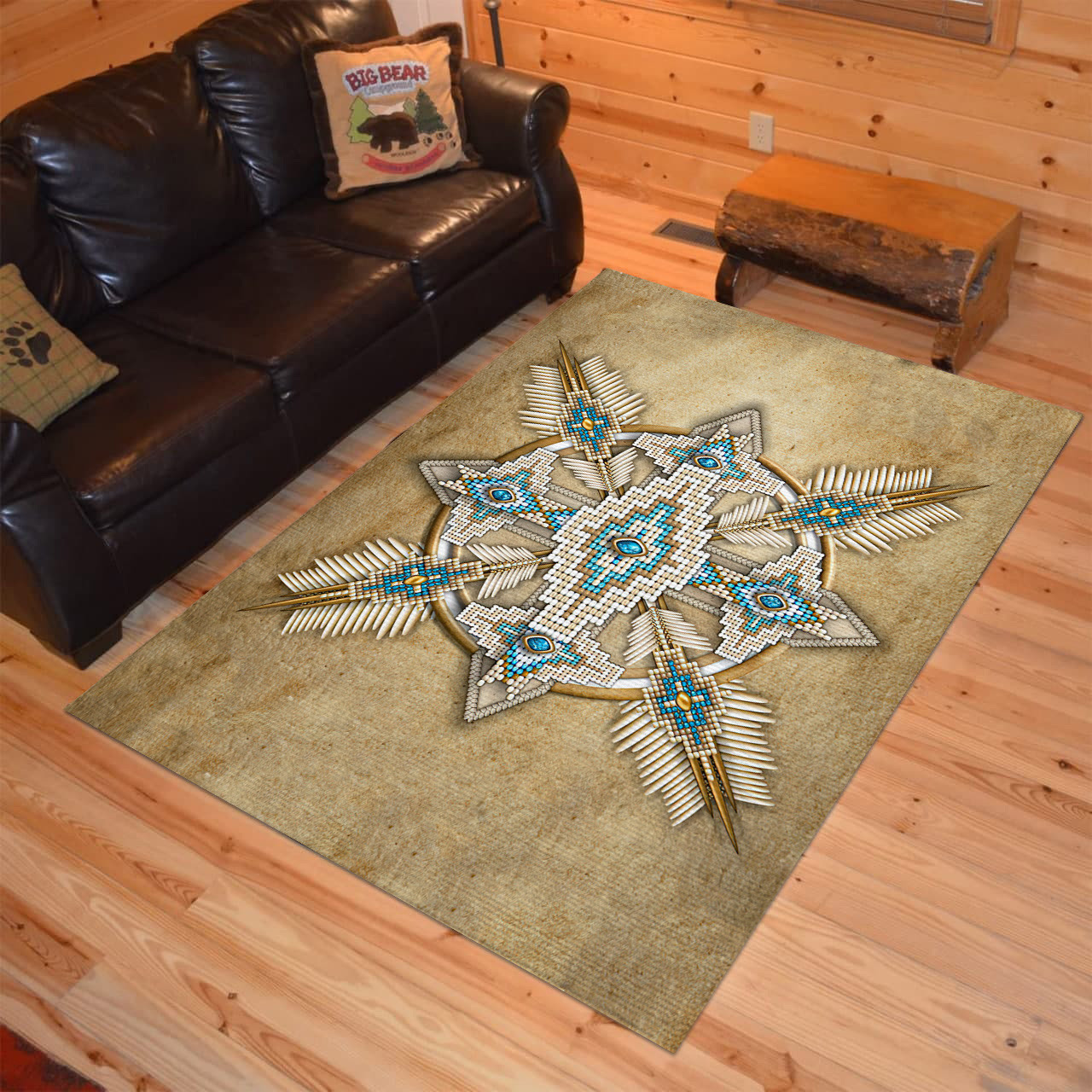 Personalized Native Bead Peyote Cross Native American Area Rugs - Bluefink