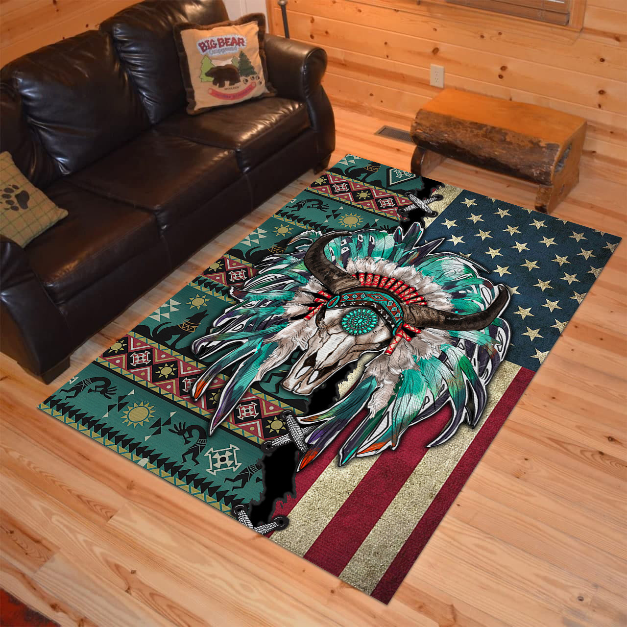 Personalized Skull With Headdress Native American Area Rugs - Bluefink