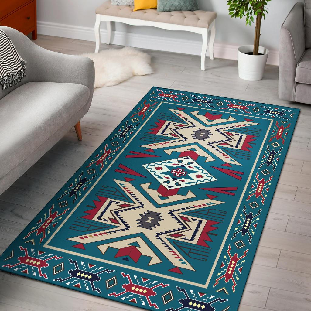 Personalized Blue Native American Area Rugs - Bluefink