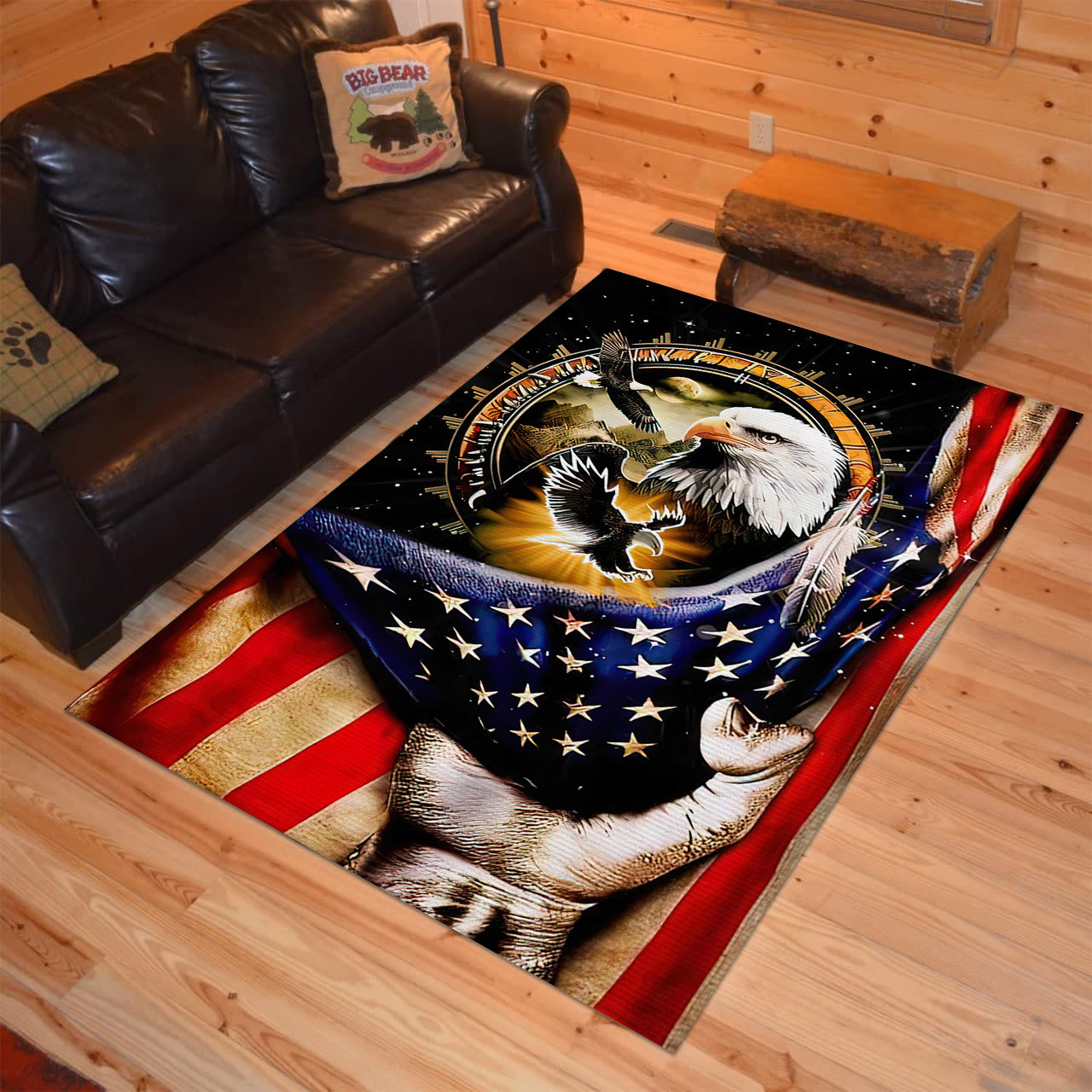 Personalized Native American Eagle Flag American Area Rugs - Bluefink