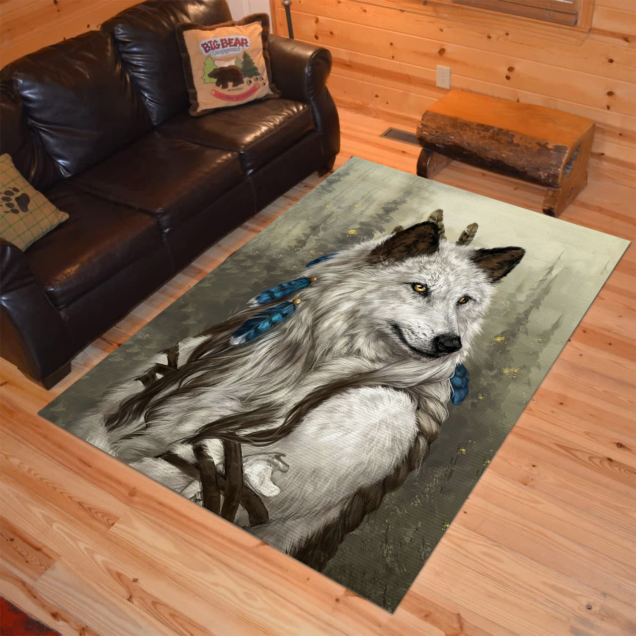 Personalized Wolf Native American Area Rug - Bluefink