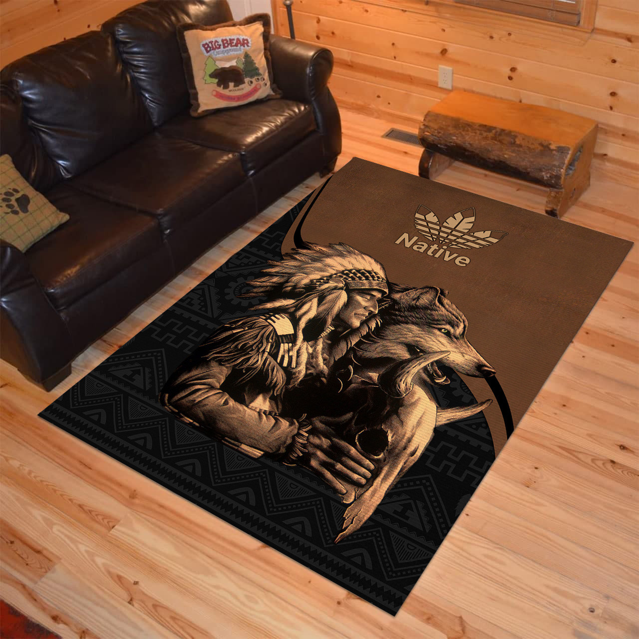 Personalized Chief skull And Wolf Native American Area Rugs - Bluefink