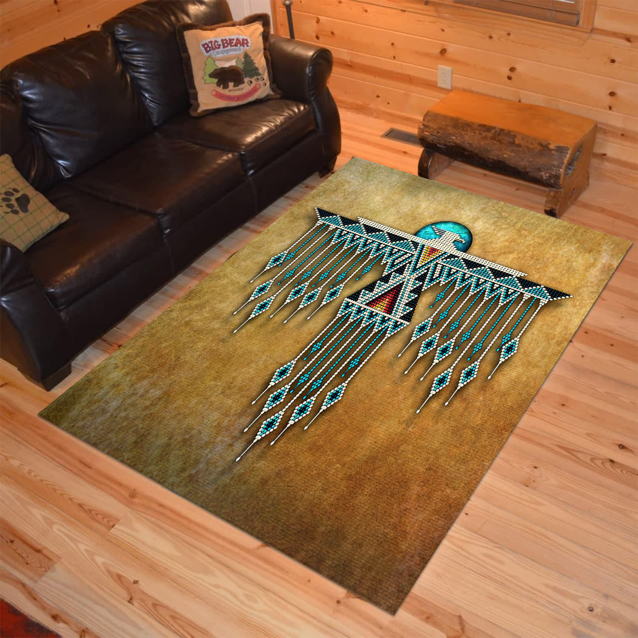 Personalized Native American Beaded Thunderbird Area Rugs - Bluefink