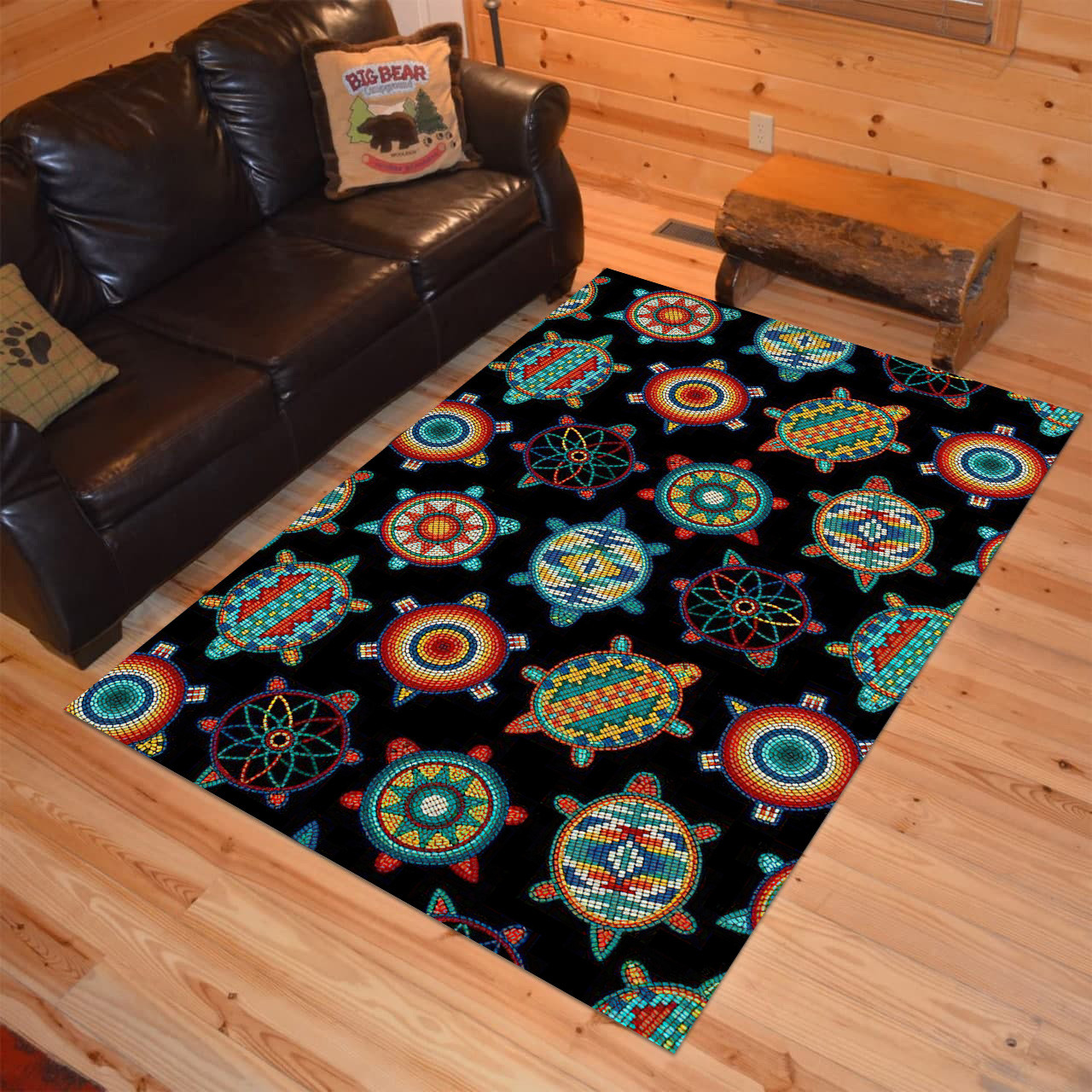 Personalized Southwest Beaded Turtles Black Native American Area Rugs ...