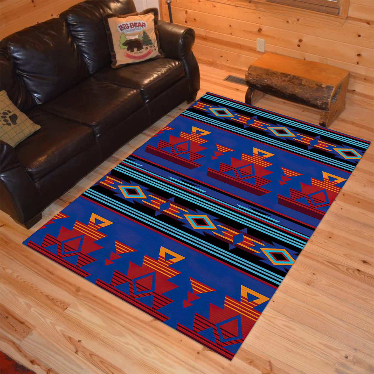 Personalized Native Pattern Blue Red Native American Area Rugs - Bluefink