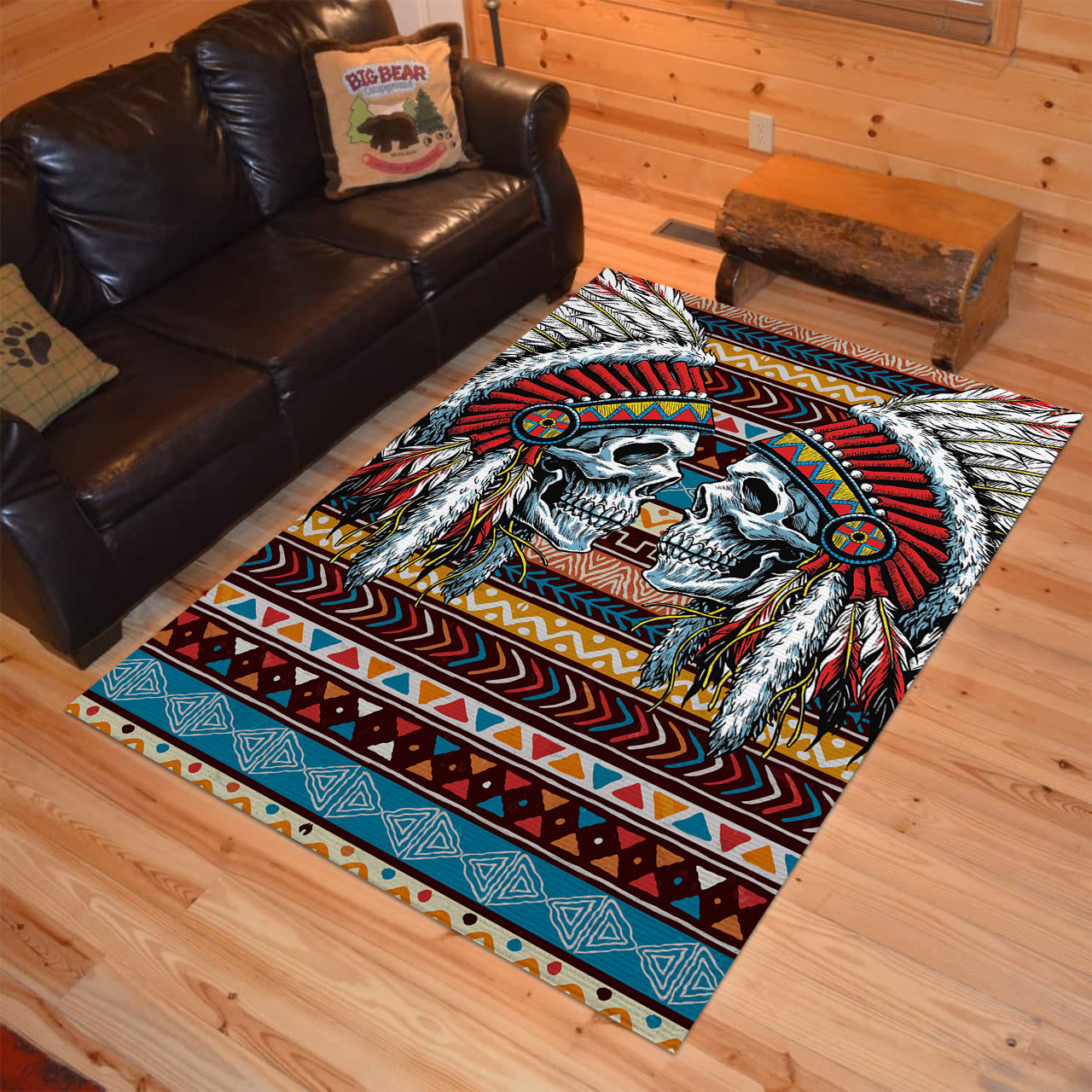 Personalized Native American Skulls Area Rugs - Bluefink