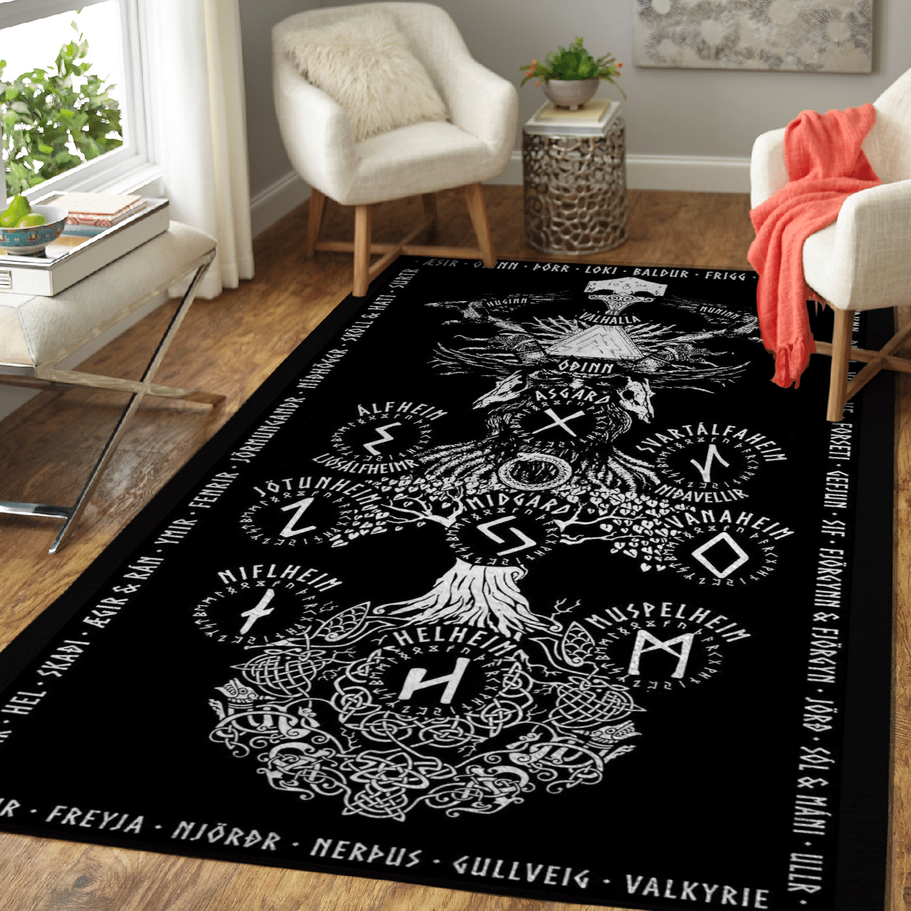 Yggdrasil - Rune Viking Symbol Viking Area Rug - Bluefink