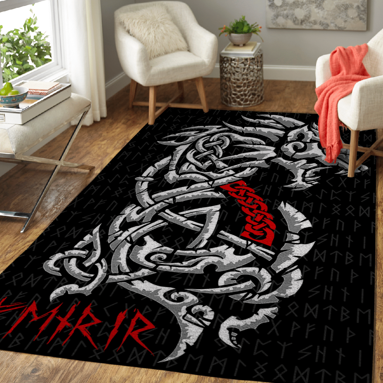 Fenrri - Rune - Viking Symbol Area Rug - Bluefink