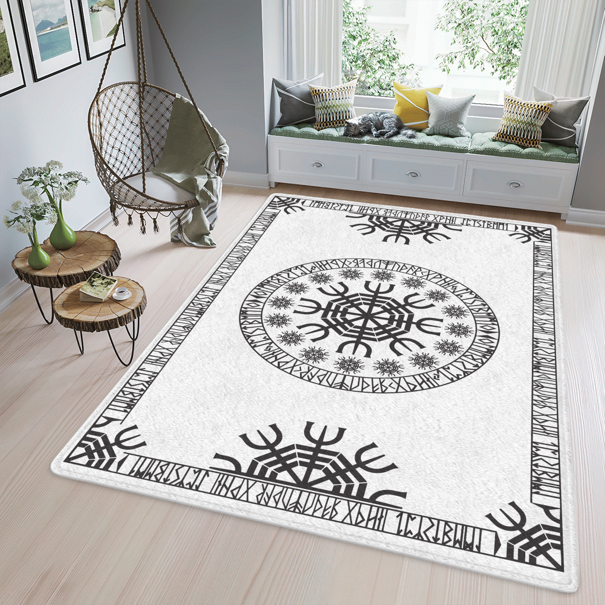 Viking Helm Of Awe And Rune Area Rug, Viking Rug for Viking Lovers ...