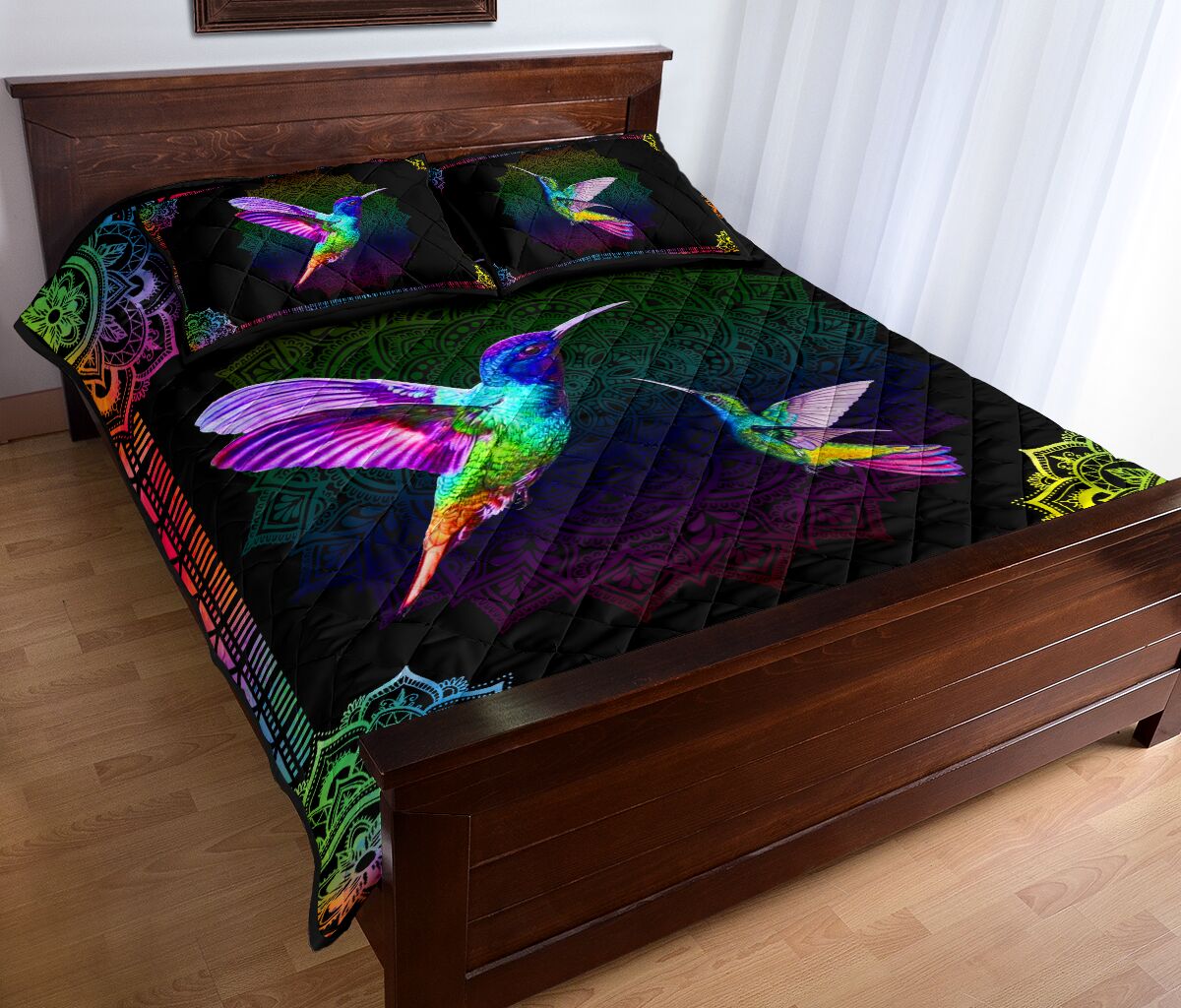 Rainbow Mandala Hummingbird Quilt Bedding Set - Bluefink