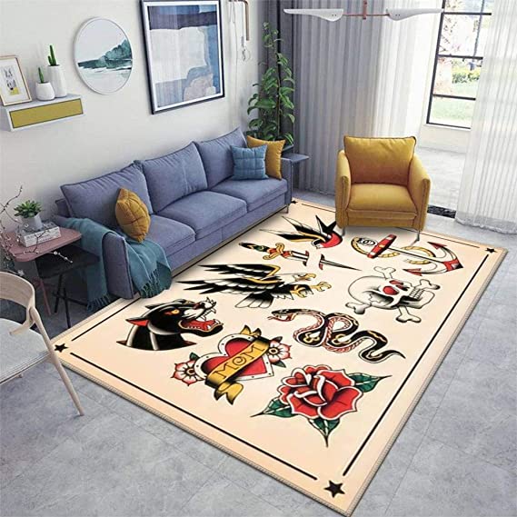 Vector Set of Old School Tattoo Designs Area Rugs Floor Mat Non Slip ...