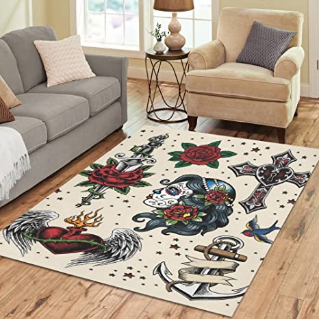 Custom Tattoo Flash Area Rugs Modern Carpet for Home Dining Room Living ...