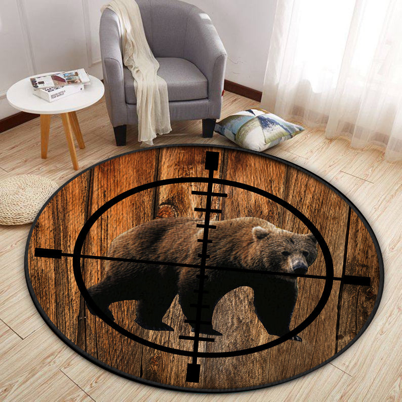 Bear in Scope Hunting Round Rug, Carpet - Bluefink
