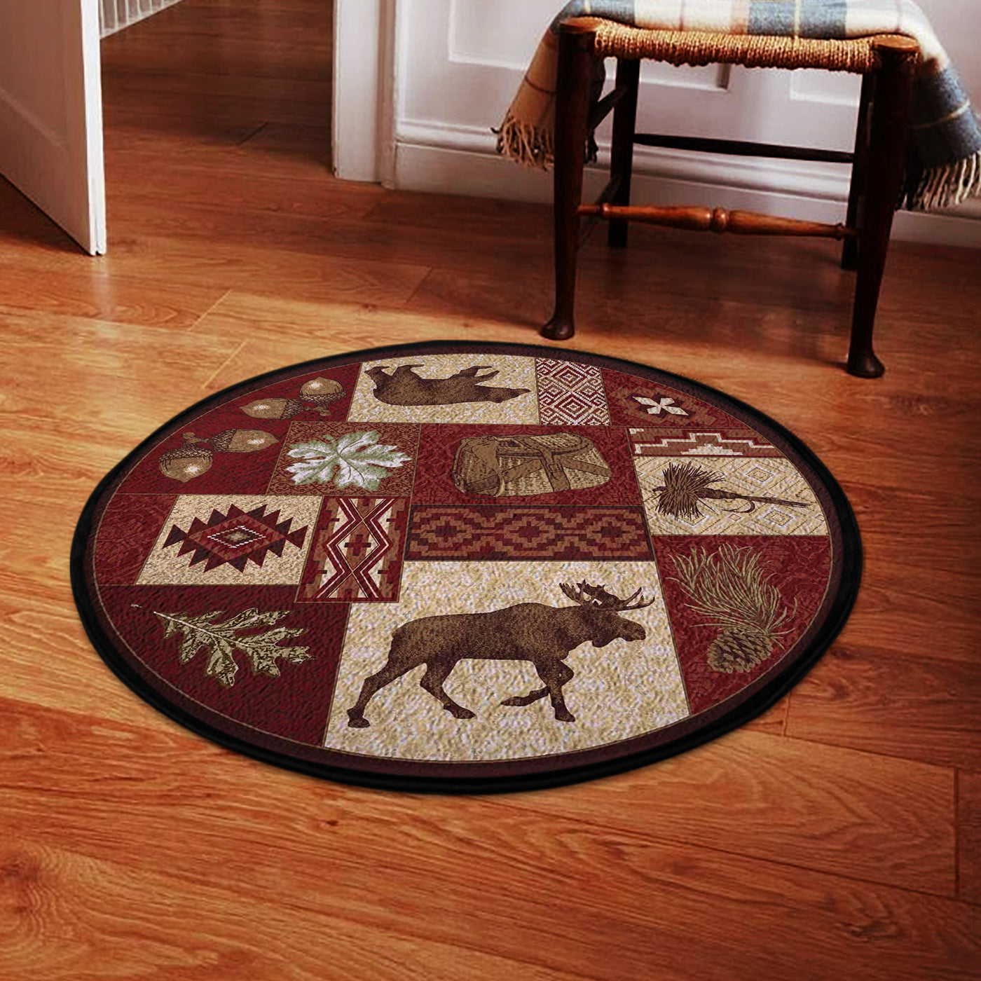 Cabin Hunting Round Rug, Carpet - Bluefink