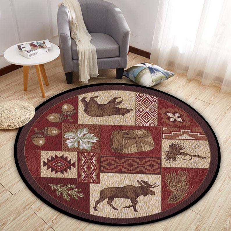 Cabin Hunting Round Rug, Carpet - Bluefink
