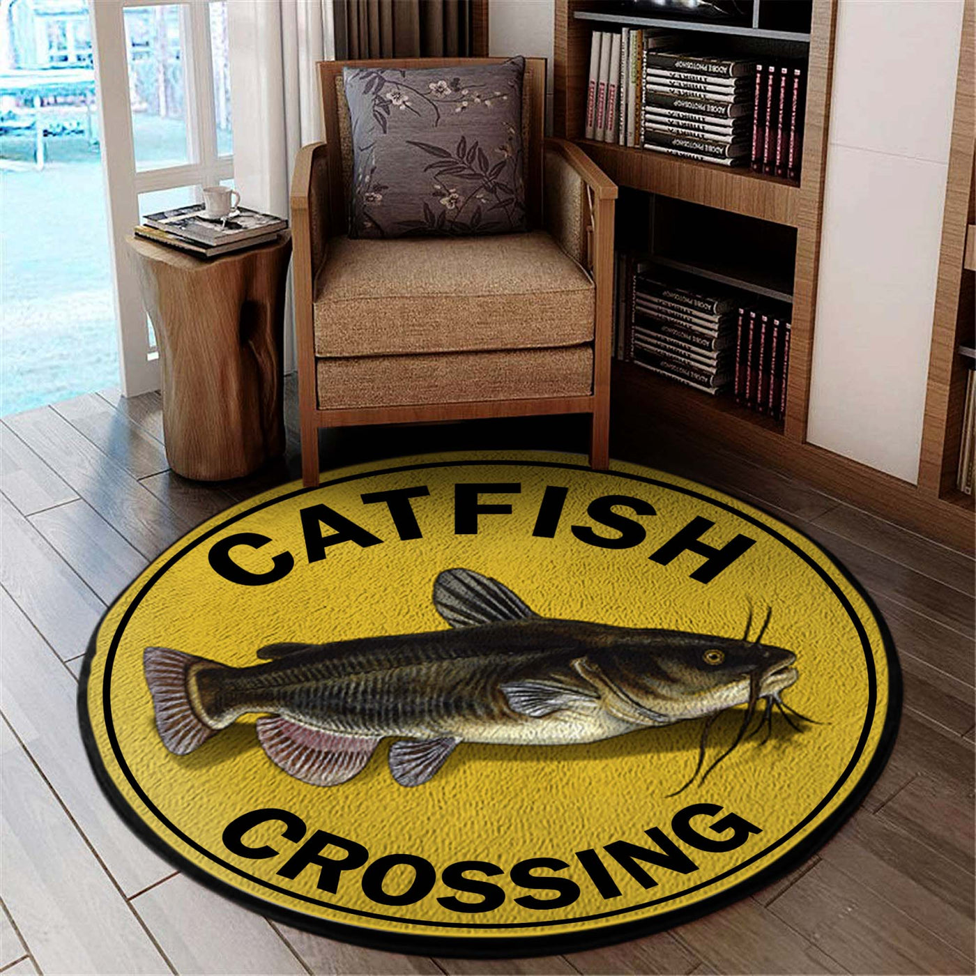 Catfish Crossing Fishing Round Rug, Carpet - Bluefink