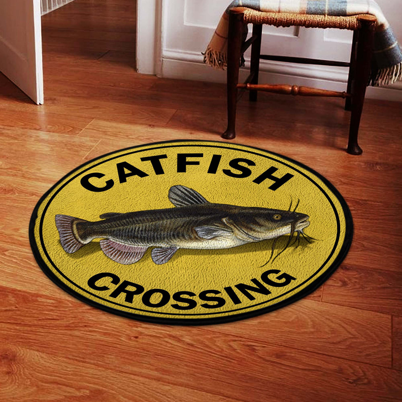 Catfish Crossing Fishing Round Rug, Carpet - Bluefink