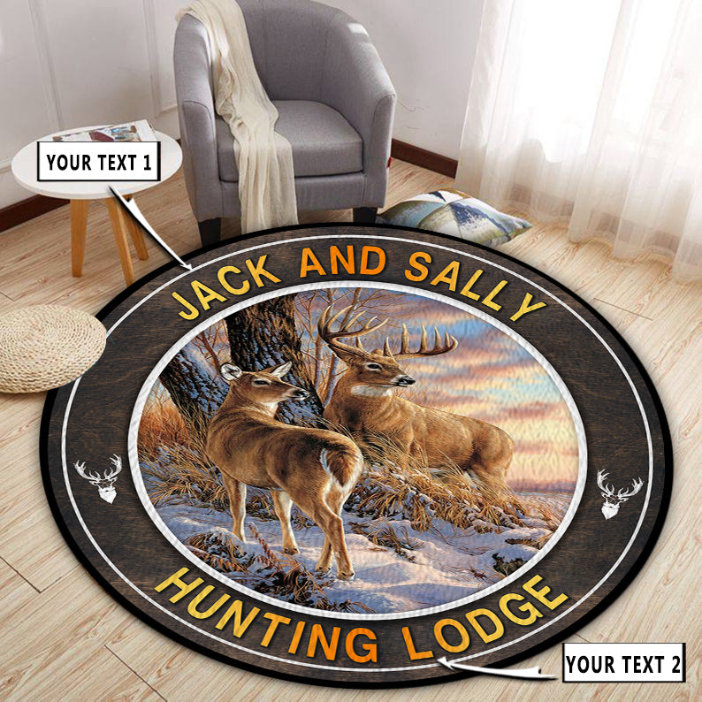 Deer Hunting Buck And Doe Round Rug, Carpet - Bluefink