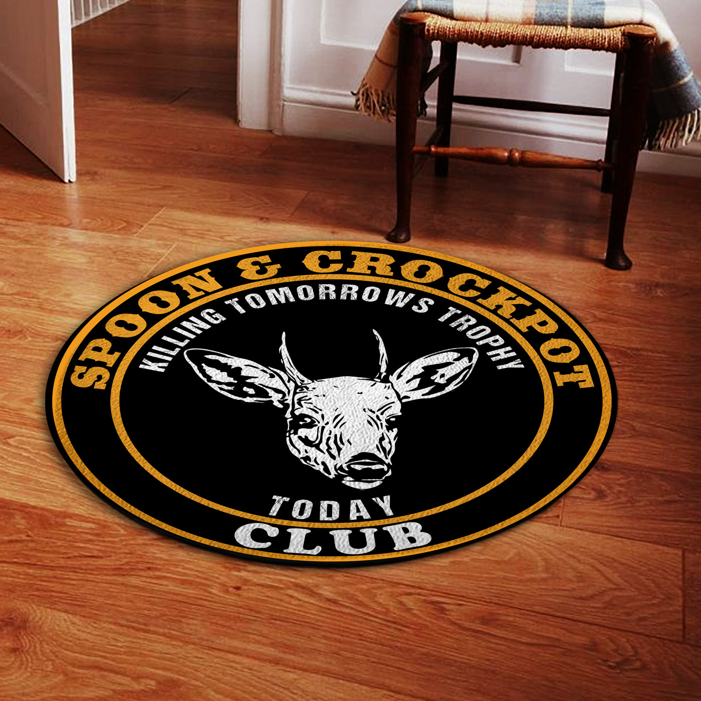 Deer Hunting Spoon and Crockpot Club Home Decor Round Rug, Carpet ...