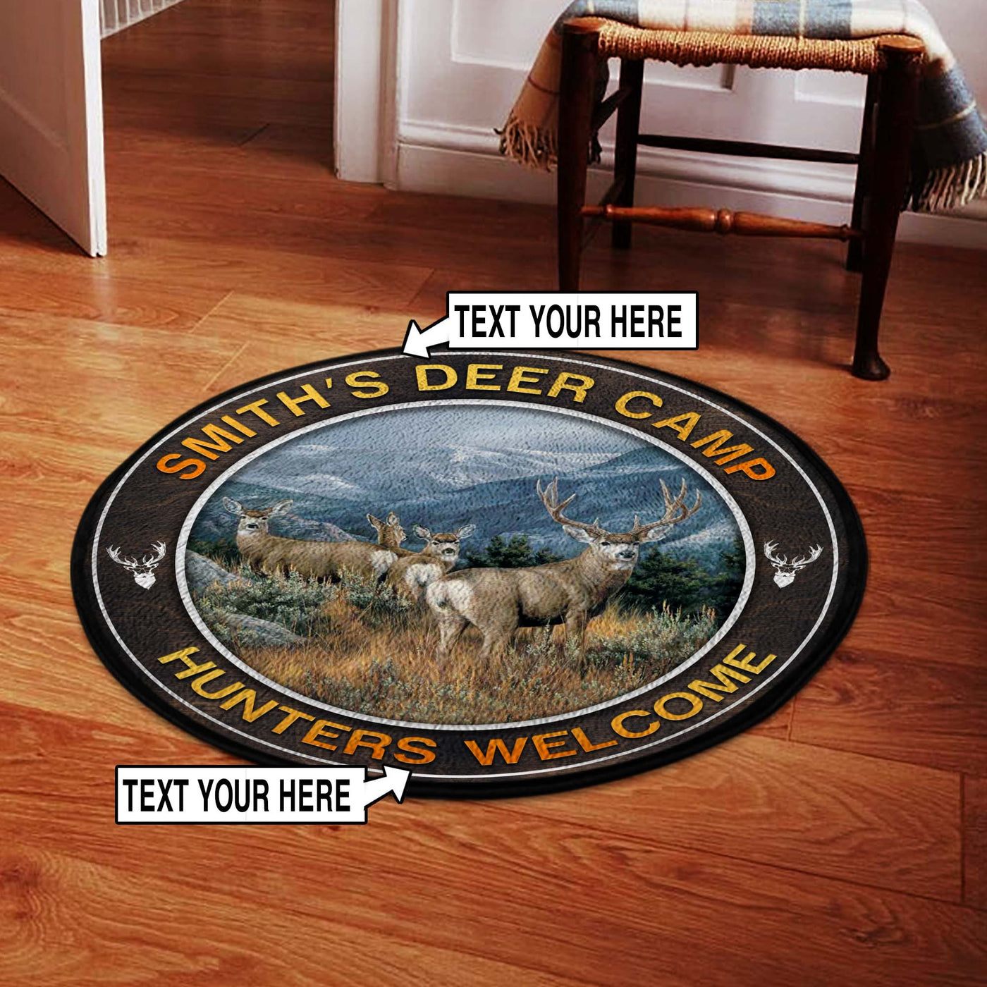 Deer Hunting Welcome Round Rug, Carpet - Bluefink