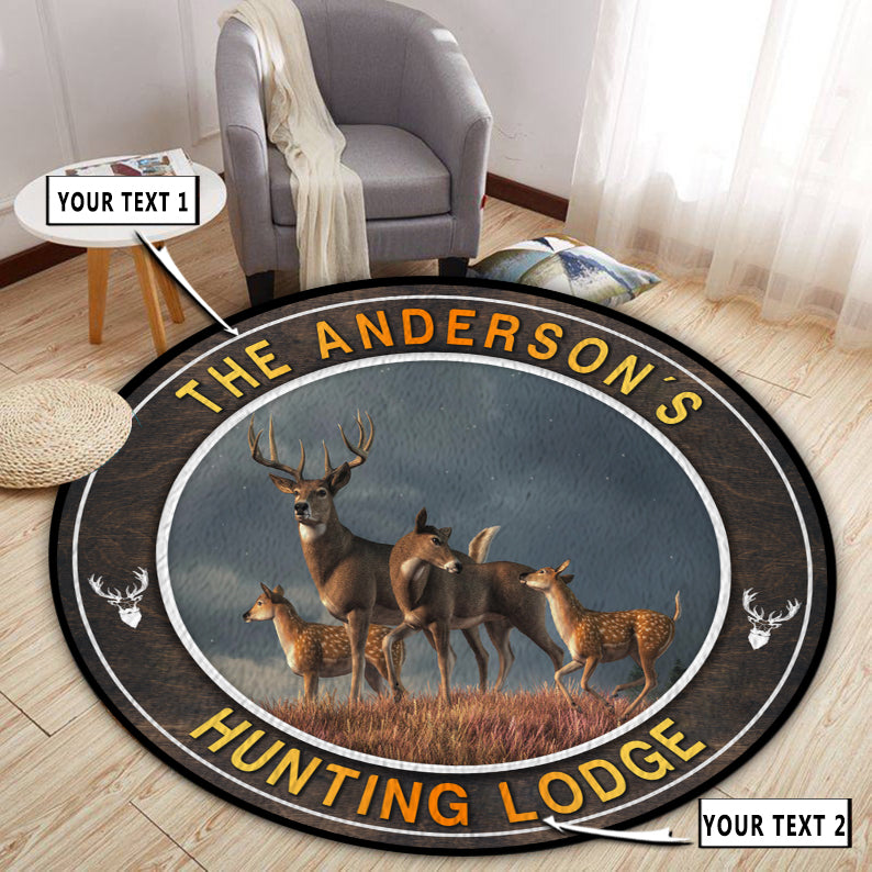 Deer Hunting Whitetail Deer Family Round Rug, Carpet - Bluefink