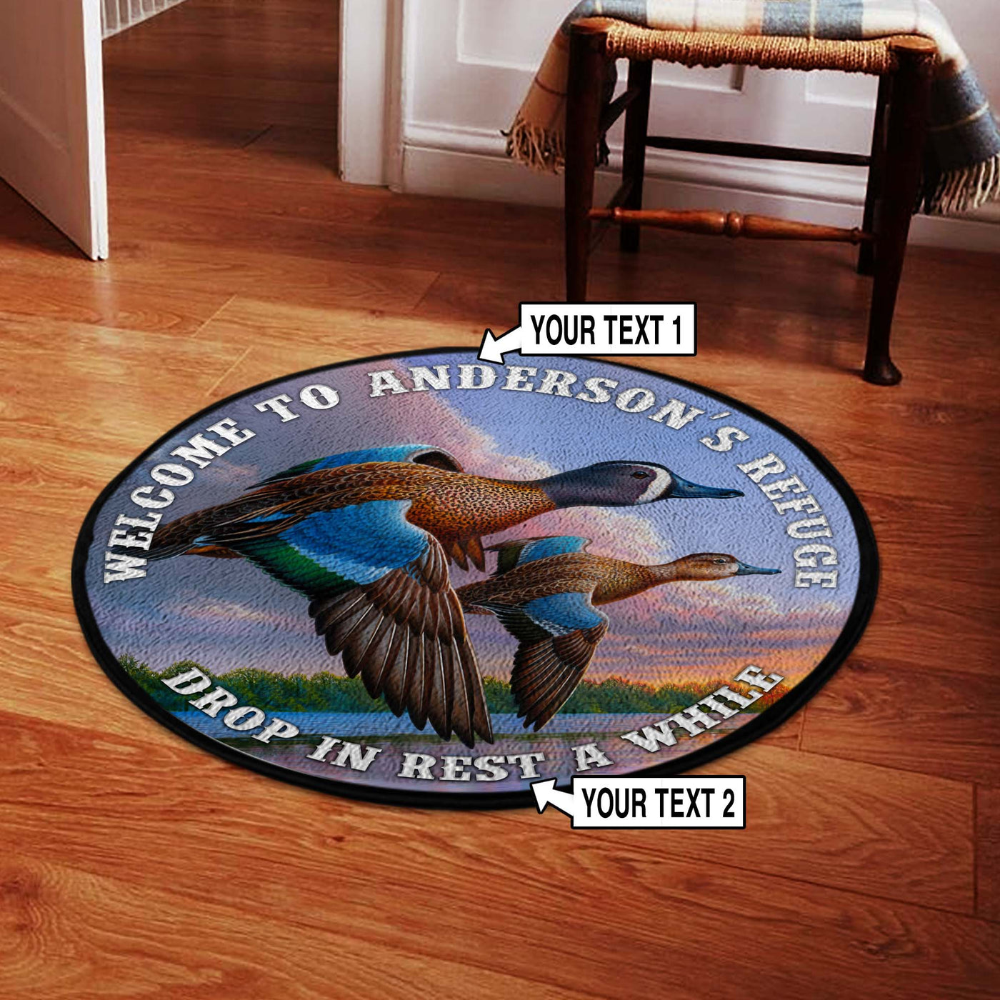 Duck Lovers Waterfowl Hunting Welcome Round Rug, Carpet - Bluefink