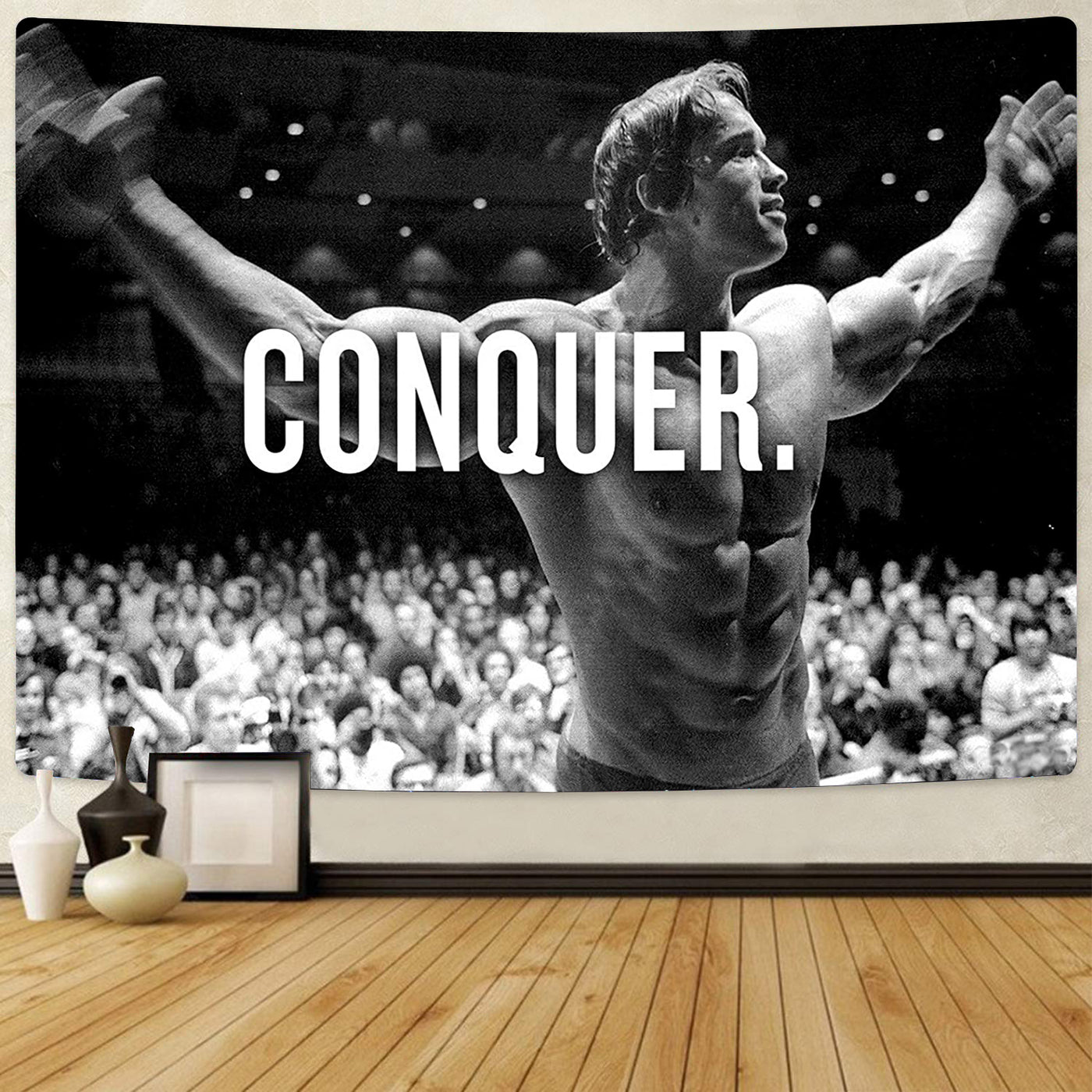 Home Gym Decor Conquer Motivational Quotes Flag Banner Tapestry - Bluefink