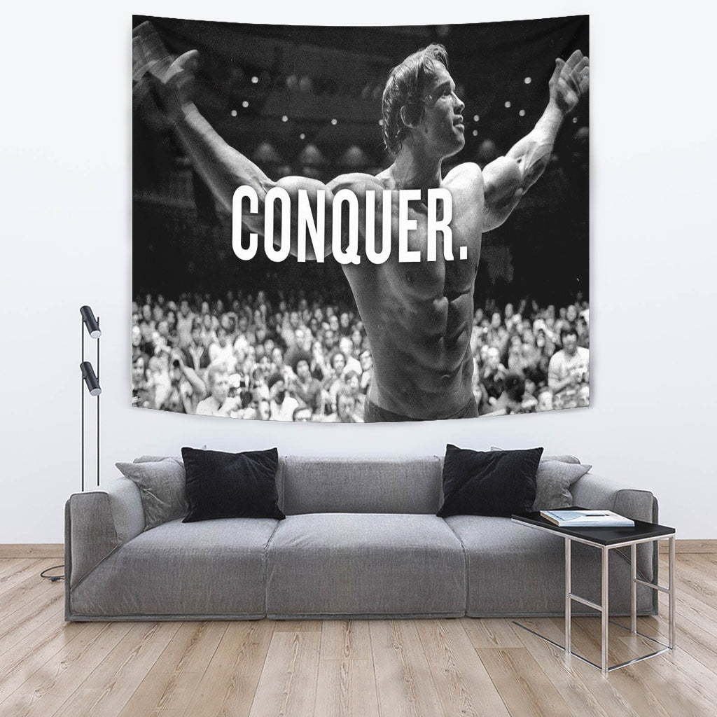 Home Gym Decor Conquer Motivational Quotes Flag Banner Tapestry - Bluefink