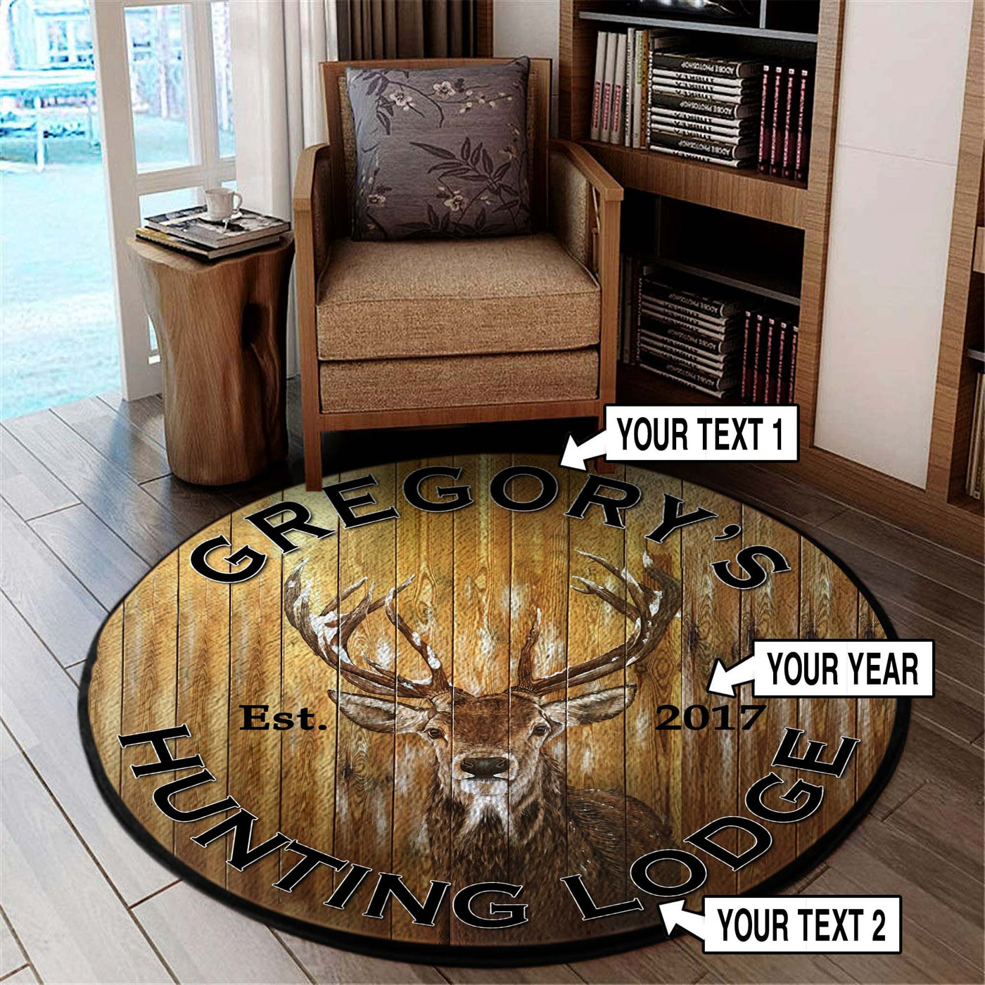 Hunting Deer Rustic Round Rug, Carpet - Bluefink
