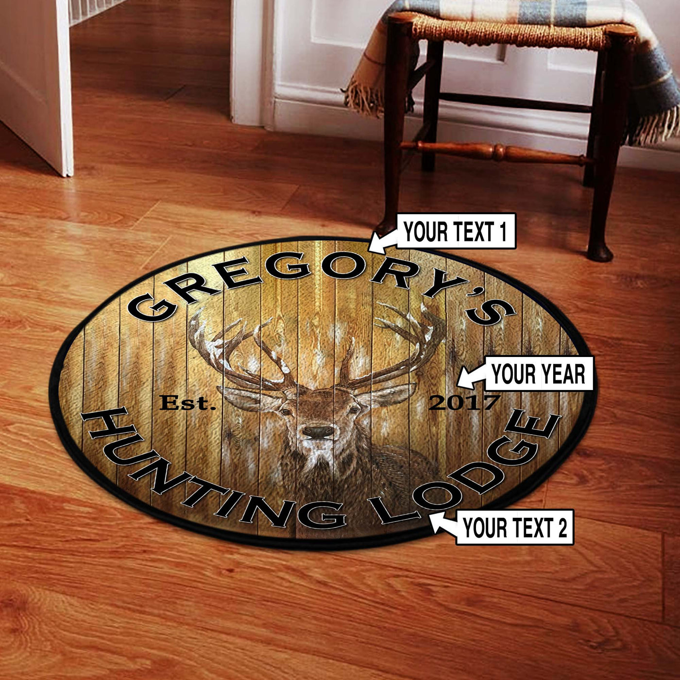 Hunting Deer Rustic Round Rug, Carpet - Bluefink