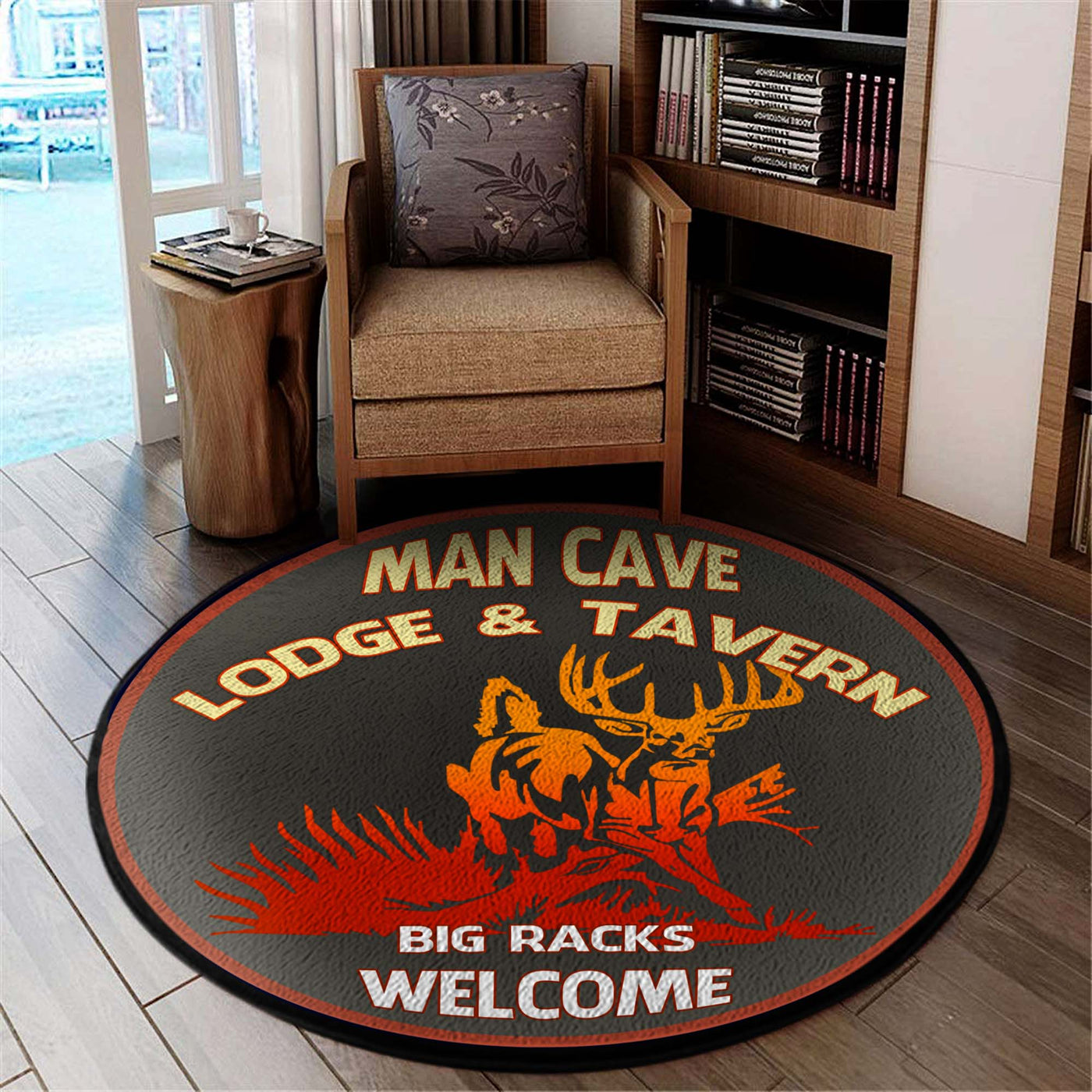 Man Cave Lodge & Tavern Welcome Round Rug, Carpet - Bluefink