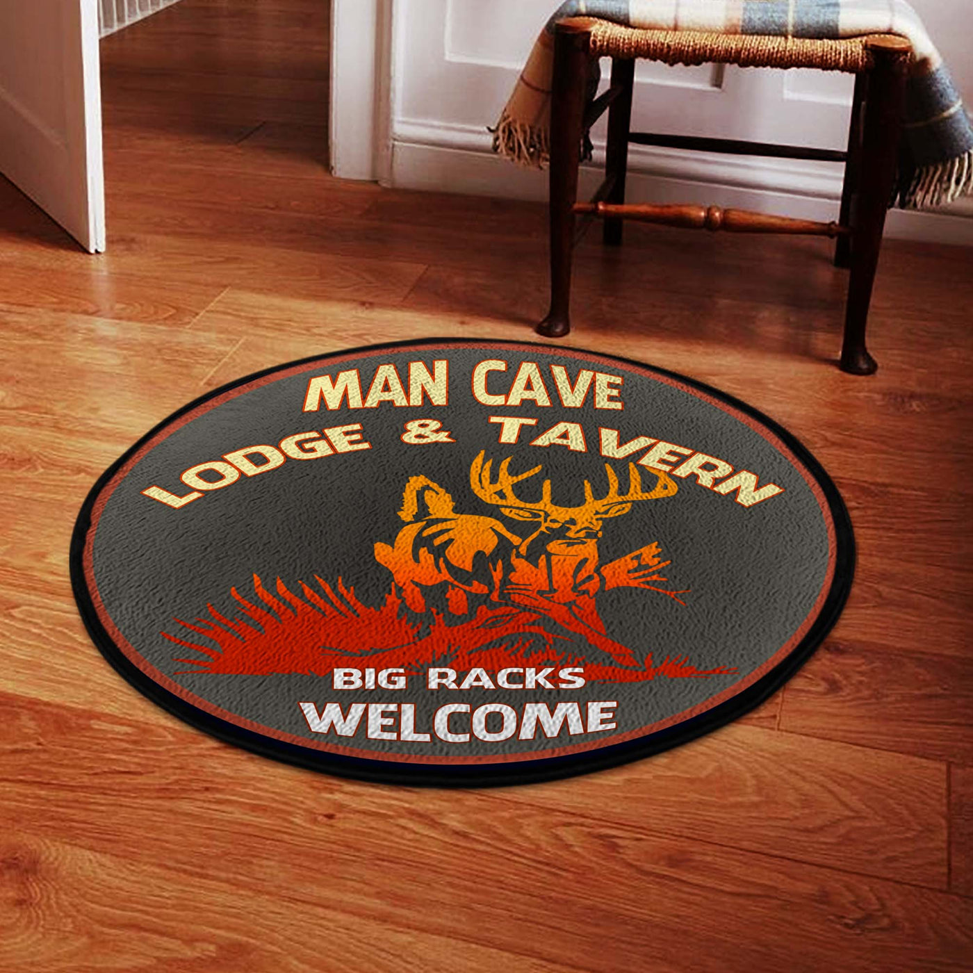 Man Cave Lodge & Tavern Welcome Round Rug, Carpet - Bluefink