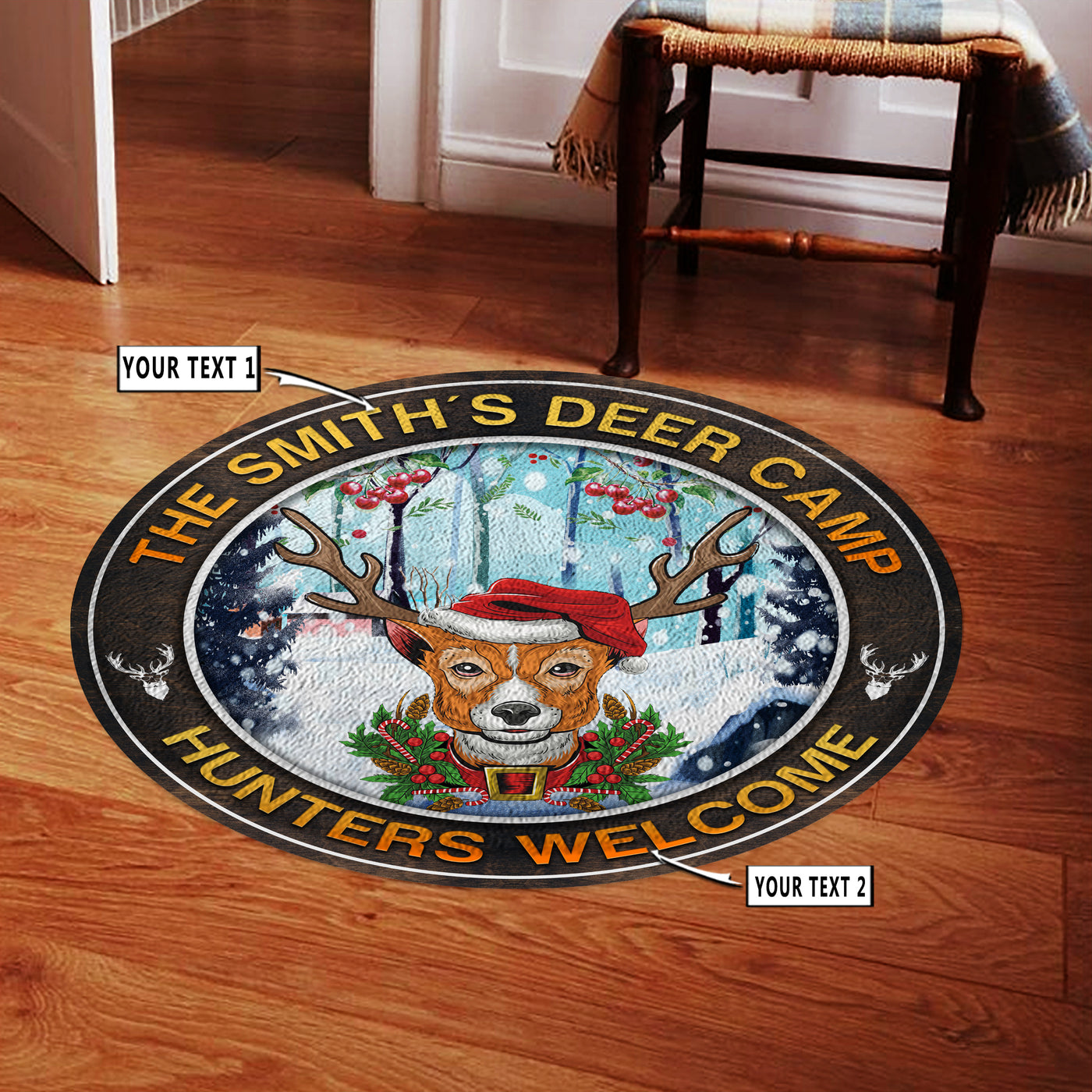 Personalized Deer Buck Hunting Christmas Round Rug, Carpet For Gift ...