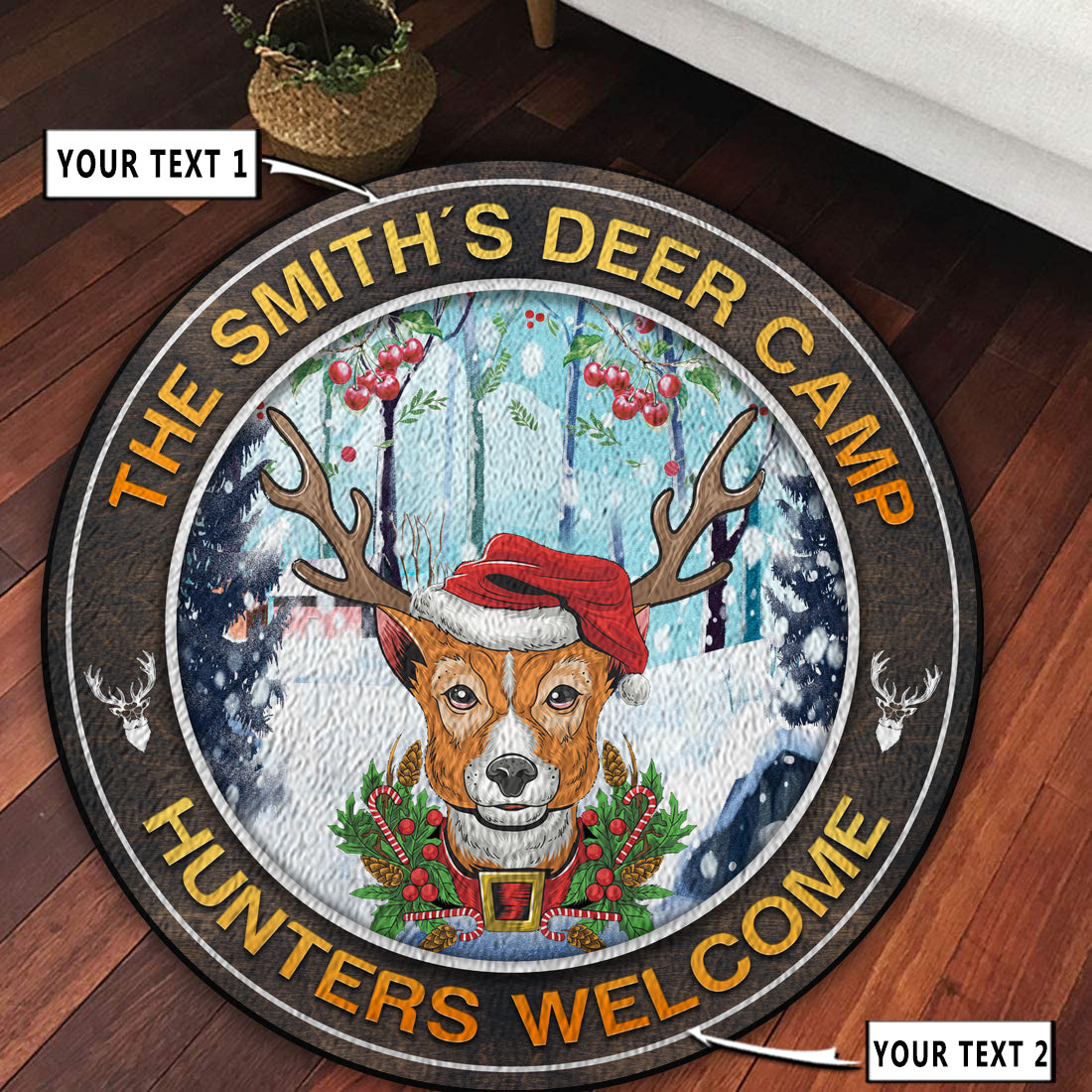 Personalized Deer Buck Hunting Christmas Round Rug, Carpet For Gift ...