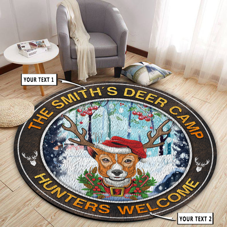 Personalized Deer Buck Hunting Christmas Round Rug, Carpet For Gift ...
