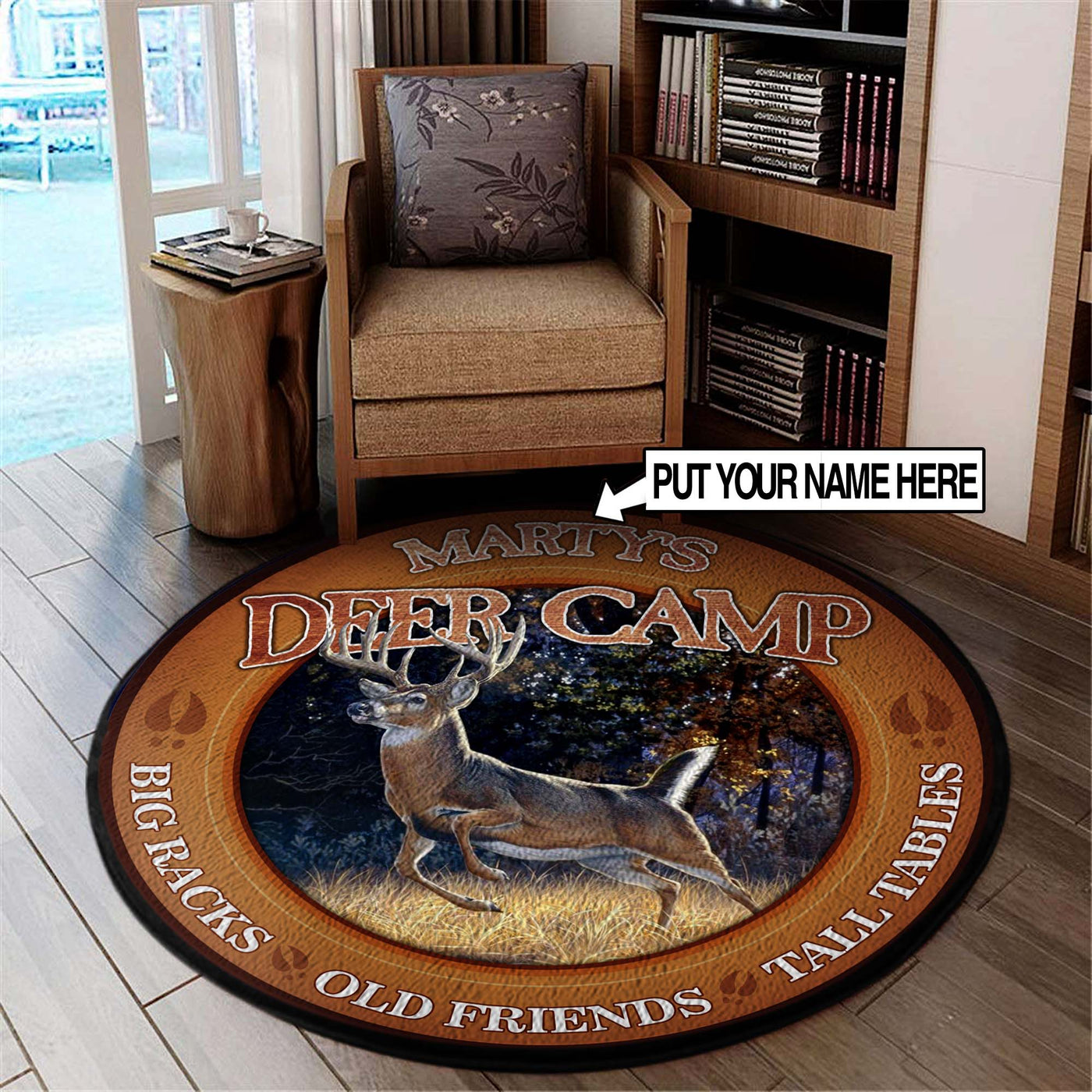Personalized Deer Camp Hunting Round Rug, Carpet Home Décor - Bluefink