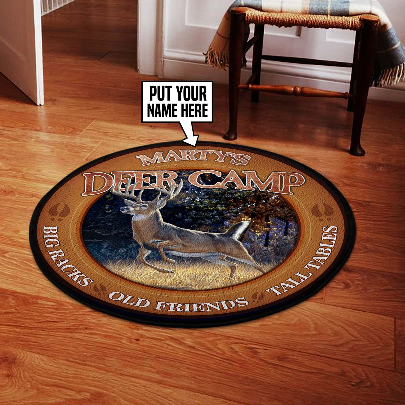 Personalized Deer Camp Hunting Round Rug, Carpet Home Décor - Bluefink