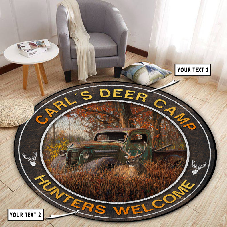 Personalized Deer Camp Hunting Round Rug, Hunting Rugs - Bluefink