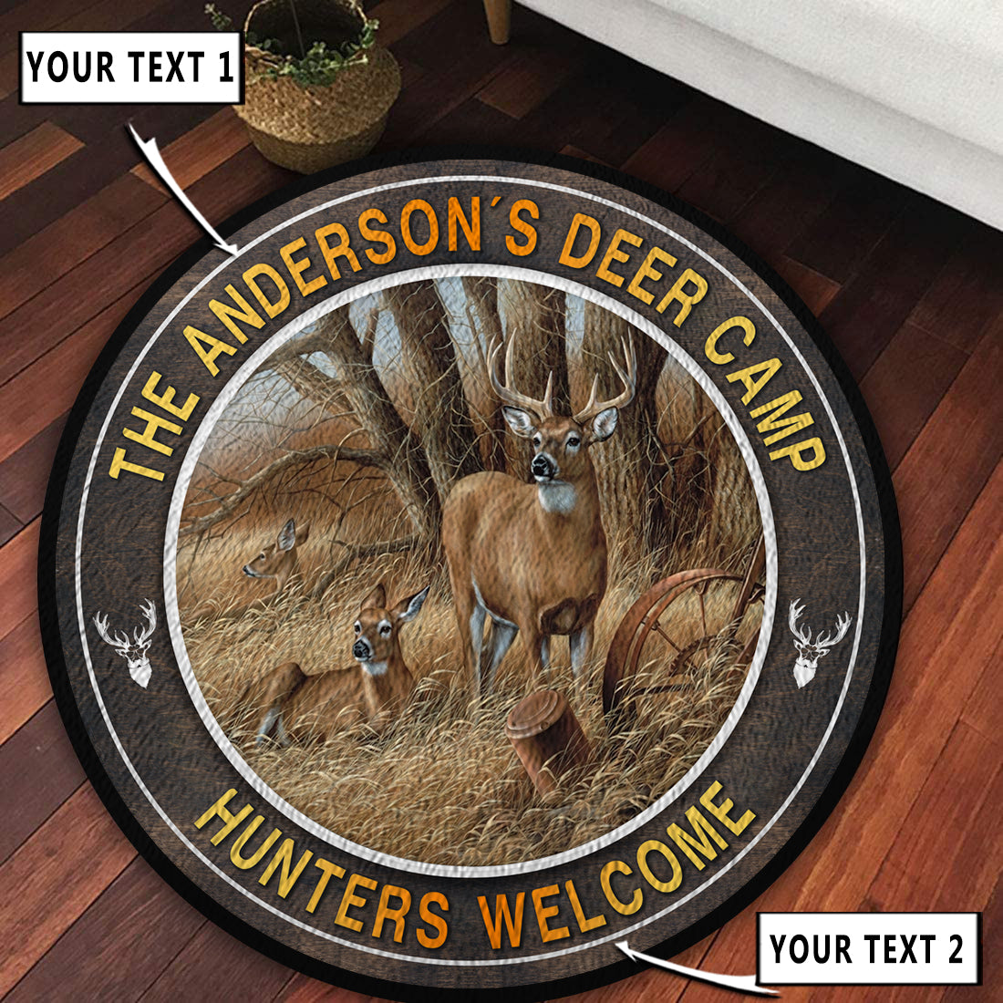 Personalized Deer Family Round Rug, Carpet - Bluefink