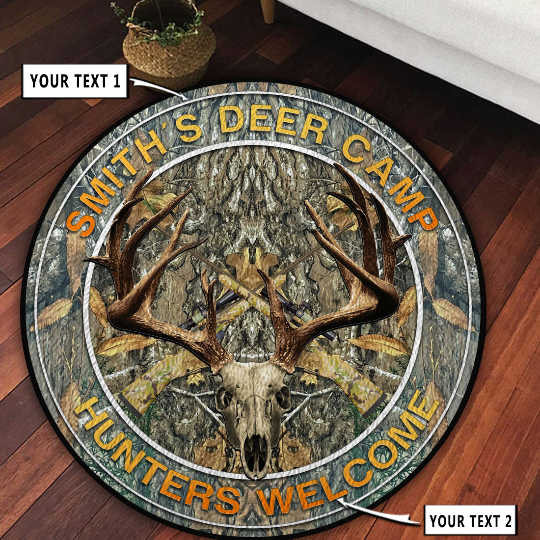 Personalized Deer Hunting Camo Round Rug, Carpet - Bluefink